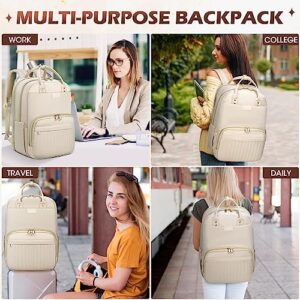 NUBILY Laptop Backpack for Women 15.6 Inch Waterproof Travel with USB Hole Fashion Work Business Computer Purse Large Teacher Nurse Bags Casual Daypacks College Business, Apricot