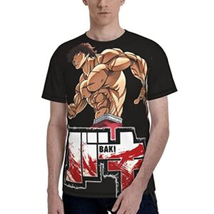 baki the grappler men t shirts short sleeve t-shirts 3d print crewneck loose breathable top sports fitness tee black