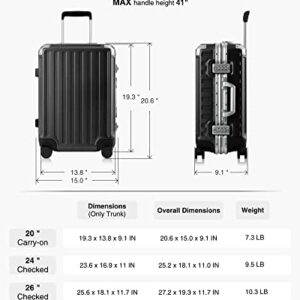 LUGGEX Aluminum Frame Luggage Sets, 100% Polycarbonate Hard Shell Checked Suitcase with 4 Corners, Zipperless Luggage with Spinner Wheels