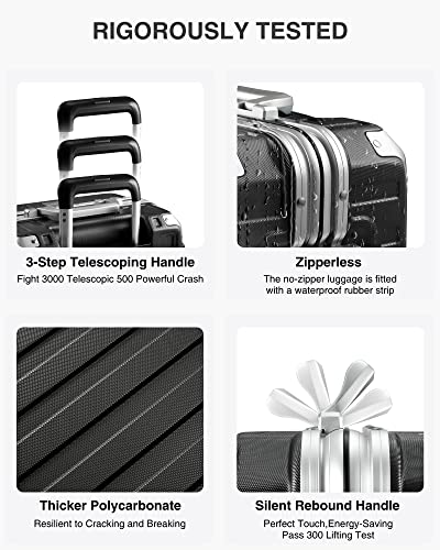 LUGGEX Aluminum Frame Luggage Sets, 100% Polycarbonate Hard Shell Checked Suitcase with 4 Corners, Zipperless Luggage with Spinner Wheels