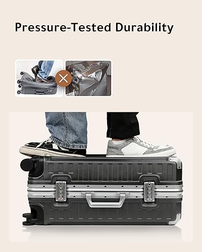 LUGGEX Aluminum Frame Luggage Sets, 100% Polycarbonate Hard Shell Checked Suitcase with 4 Corners, Zipperless Luggage with Spinner Wheels