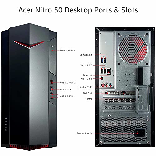 acer Nitro 50 N50 Gaming Desktop Computer - 12th Gen Intel Core i5-12400F 6-Core up to 4.40GHz CPU, 32GB RAM, 512GB NVMe SSD + 12TB HDD, GeForce GTX 1650 4GB Graphics, Intel Wi-Fi 6, Windows 11 Home