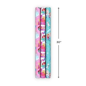 Hallmark Disney Princess and Frozen Wrapping Paper with Cutlines on Reverse (3 Rolls: 60 Square Feet Total) for Birthdays, Christmas, Valentine's Day