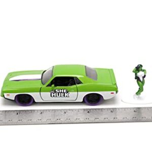 Marvel 1:32 1973 Plymouth Barracuda Die-Cast Car & 1.65" She-Hulk Figure, Toys for Kids and Adults