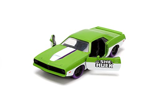 Marvel 1:32 1973 Plymouth Barracuda Die-Cast Car & 1.65" She-Hulk Figure, Toys for Kids and Adults