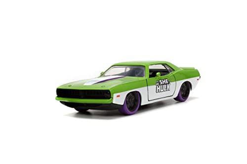 Marvel 1:32 1973 Plymouth Barracuda Die-Cast Car & 1.65" She-Hulk Figure, Toys for Kids and Adults