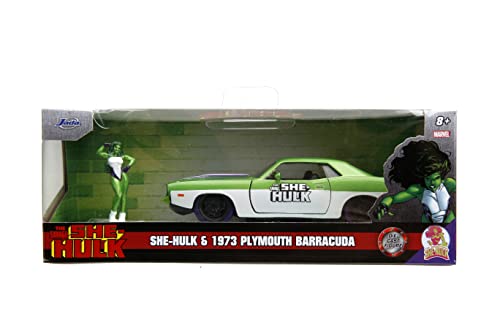 Marvel 1:32 1973 Plymouth Barracuda Die-Cast Car & 1.65" She-Hulk Figure, Toys for Kids and Adults