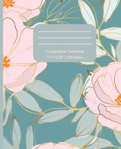 Light Green and Light Pink Floral Composition Notebook - 120 Pages, 7.5 x 9.25 inches