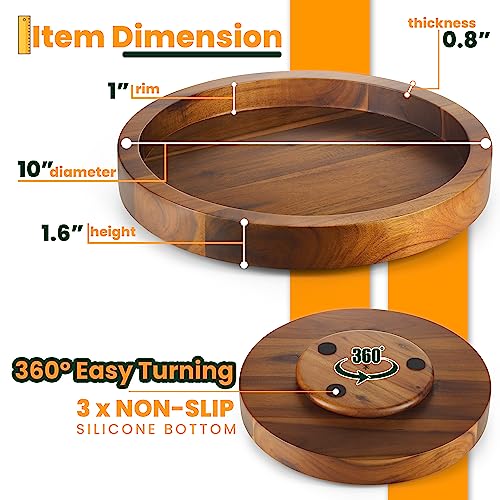 TIDITA 10" Acacia Lazy Susan Organizer for Cabinet - Wood Lazy Susans Turntable for Countertop - Wooden Kitchen Turntable Storage Food Bin Container for Table; Spices, Fridge, Pantry (10 Inch Acacia)