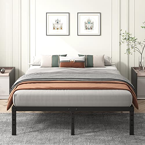 YUSENHEEI 14 Inch Queen Size Bed Frame, No Box Spring Needed, Heavy Duty Metal Platform Bed Frame with Large Underbed Storage Space, Noise Free, Easy Assembly, Black