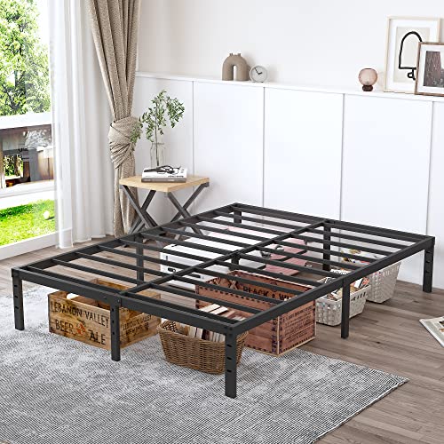 YUSENHEEI 14 Inch Queen Size Bed Frame, No Box Spring Needed, Heavy Duty Metal Platform Bed Frame with Large Underbed Storage Space, Noise Free, Easy Assembly, Black