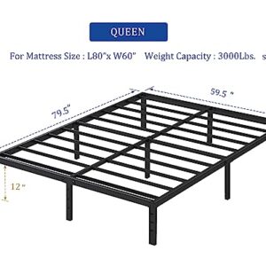 YUSENHEEI 14 Inch Queen Size Bed Frame, No Box Spring Needed, Heavy Duty Metal Platform Bed Frame with Large Underbed Storage Space, Noise Free, Easy Assembly, Black