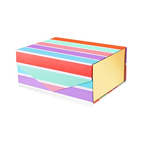 PACKHOME Gift Box 9x6.5x3.8 Inches, Bridesmaid Box, Stripes Gift Box, Rectangle Collapsible Box with Magnetic Lid for Gift Packaging (Glossy Multicolor)