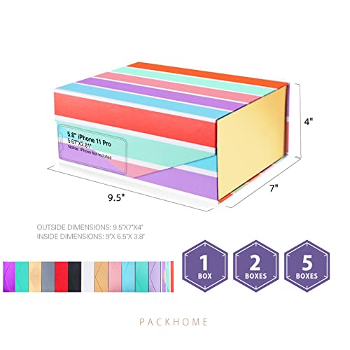 PACKHOME Gift Box 9x6.5x3.8 Inches, Bridesmaid Box, Stripes Gift Box, Rectangle Collapsible Box with Magnetic Lid for Gift Packaging (Glossy Multicolor)