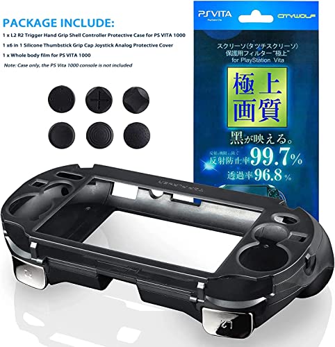 Sedicoca Trigger Hand Grip Shell Controller Protective Case with L2 R2 Trigger Button Grip Shell Controller Protective Case for Playstation PS Vita 1000 Black