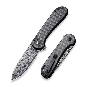 civivi elementum ii pocket folding knife, 2.96" damascus blade utility knife with deep carry pocket clip for edc c18062pb-ds1