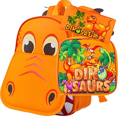 gxtvo Toddler Backpack for Boys, Dinosaur Kids Preschool Bookbag and Lunch Box, 12" Cute Cartoon Animal Schoolbag