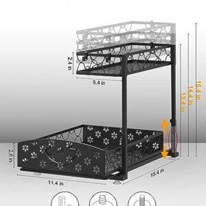 MHHA Under Sink Organizer,Adjustable Height Metal Under Kitchen Cabinet Organizer,2-Tier Sliding Shelf Storage,Multi-Use for Under Kitchen Bathroom Sink Organizers and Storage，Black