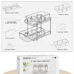 MHHA 2 Sets of 2-Tier Clear Under Bathroom Sink Organizers and Storage, Medicine Cabinet Organizer with Dividers, Pull Out Kitchen Pantry Shelf Cupboard Closet Vanity Organization Bins