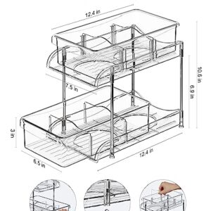 MHHA 2 Sets of 2-Tier Clear Under Bathroom Sink Organizers and Storage, Medicine Cabinet Organizer with Dividers, Pull Out Kitchen Pantry Shelf Cupboard Closet Vanity Organization Bins