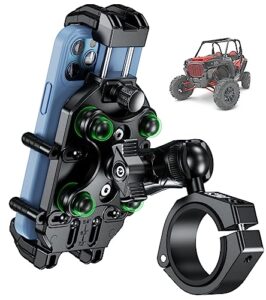 brcovan utv phone mount with vibration dampener & high-speed secure lock, anti-theft utv roll bar cellphone holder fit roll cage diameter 1.5'' 1.65'' 1.75'' 1.85'' 2'', for 5.4''-7.2'' smartphones