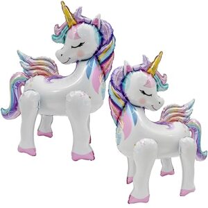 self-standing unicorn balloons for birthday decorations rainbow unicorn party supplies unicorn foil balloon - 28 inch, pack of 2