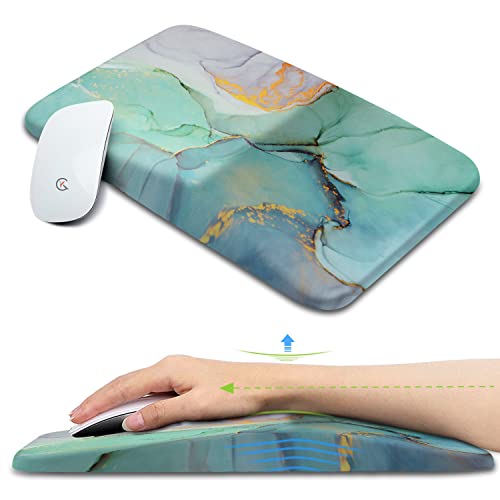 KUOSGM Large Ergonomic Mouse Pad Wrist Support, Carpal Tunnel Pain Relief Mousepad Wrist Rest, Wrist Pad for Mouse with Gel Memory Foam for Computer & Wireless Mouse(Green Gold Marble, 13x8 inch)