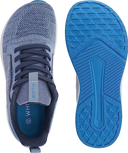 WHITIN Men's Wide Width Toe Box Road Running Shoes Zero Drop Size 9.5 Outdoor Workout Jogging Knit Rubber Stylish Lace up Cushioned Light Blue 43