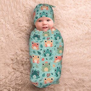 Frog Baby Stuff Cute Frog in Lake Swaddle Blanket with Hat Set Swaddles Up New Born Soft Transition Receiving Blanket Sleep Sacks for Baby Infant Boys Girls