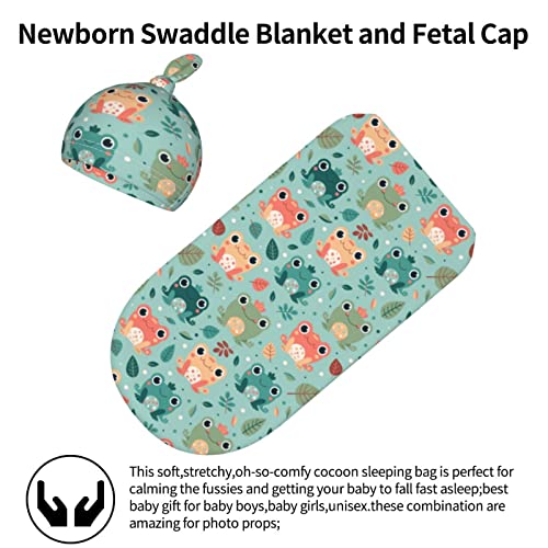 Frog Baby Stuff Cute Frog in Lake Swaddle Blanket with Hat Set Swaddles Up New Born Soft Transition Receiving Blanket Sleep Sacks for Baby Infant Boys Girls