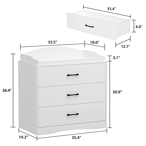 FUFU&GAGA Small Modern Wood Nursery Storage Dresser Chest with Wide Table Top & 3 Drawers, Wide Storage Space Functional Organizer