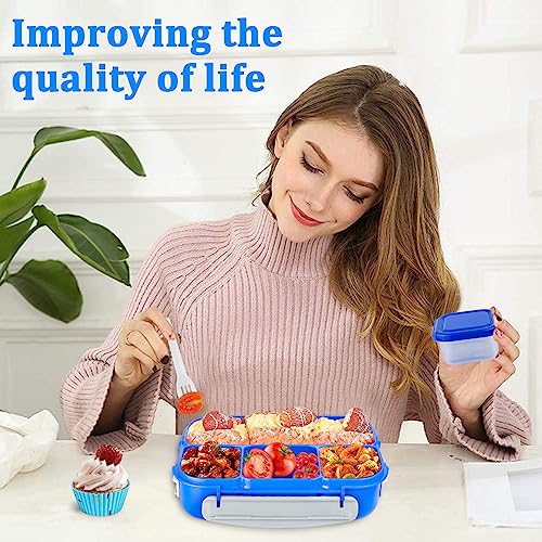 52Pcs Bento Box Lunch Box Kit, 1300ML Lunch Container for Kids/Adults/School, Durable Leak-proof Box 4 Compartments with Lunch Bag,Spoon,Fork,Accessories,for Dishwasher Refrigerator Microwave(Blue)