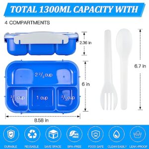 52Pcs Bento Box Lunch Box Kit, 1300ML Lunch Container for Kids/Adults/School, Durable Leak-proof Box 4 Compartments with Lunch Bag,Spoon,Fork,Accessories,for Dishwasher Refrigerator Microwave(Blue)