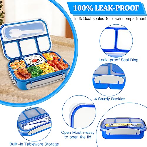 52Pcs Bento Box Lunch Box Kit, 1300ML Lunch Container for Kids/Adults/School, Durable Leak-proof Box 4 Compartments with Lunch Bag,Spoon,Fork,Accessories,for Dishwasher Refrigerator Microwave(Blue)