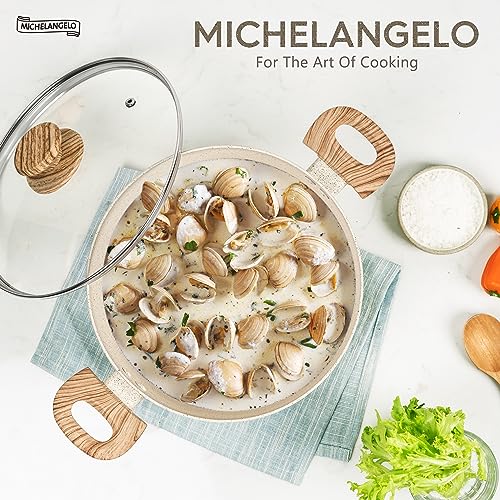 MICHELANGELO Nonstick Stock Pot, 6 Quart Cooking Pot with Lid, Induction Soup Pot White Granite, Non Stick Pot with Stay-cool Handle, 6 Quart Pot for Cooking