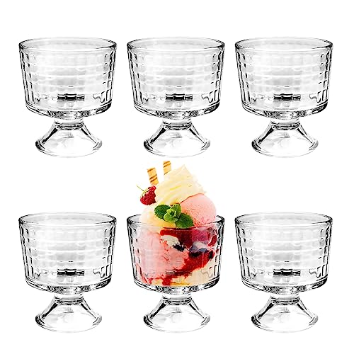 Glass Dessert Bowls, Footed Trifle Bowls Crystal Glass Ice Cream Cups for Ice Cream, Sundaes, Parfait, Milkshakes, Fruits, Pudding, Snack, Cereal, Nuts, (10 oz, 6 pcs)