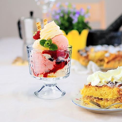 Glass Dessert Bowls, Footed Trifle Bowls Crystal Glass Ice Cream Cups for Ice Cream, Sundaes, Parfait, Milkshakes, Fruits, Pudding, Snack, Cereal, Nuts, (10 oz, 6 pcs)