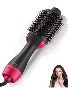 nurifi hair dryer brush blow dryer brush in one, hair dryer and styler volumizer, 4 in 1 hot air brush for straightening, curling, drying, salon, one step styling tools (pink)