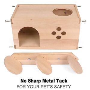 YKD Chinchilla Wooden House with Ladder - Small Animal Hideout for Chinchilla Squirrel or Sugar Gliders - Ventilated Wooden Chinchilla Hut Hideout with Multiple Doors