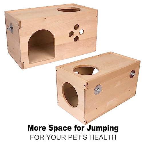 YKD Chinchilla Wooden House with Ladder - Small Animal Hideout for Chinchilla Squirrel or Sugar Gliders - Ventilated Wooden Chinchilla Hut Hideout with Multiple Doors