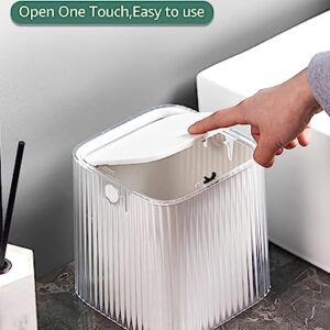 SUNTEREST Small Desktop Trash Can with Lid,Mini Garbage Can with Trash Bags,Modern Vanity Little Countertop Waste Bin,Press Type Tiny Table Trash Bucket for Bathroom,Kitchen,Bedroom,Office (White)