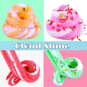 12 Pack Cloud Slime Kit, DIY Stress Relief Toy Cake Slime with Cute Slime Charms, Kids Party Favors Slime Putty Toys Gift