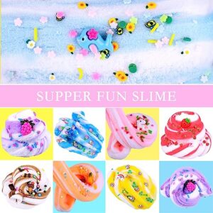 12 Pack Cloud Slime Kit, DIY Stress Relief Toy Cake Slime with Cute Slime Charms, Kids Party Favors Slime Putty Toys Gift