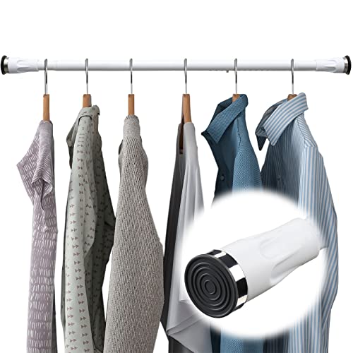 Closet Rod for Hanging Clothes,31 to 46 Inch Adjustable Heavy Duty White Tension Rod for Wardrobes, Laundry Room, Shoe Cabinets