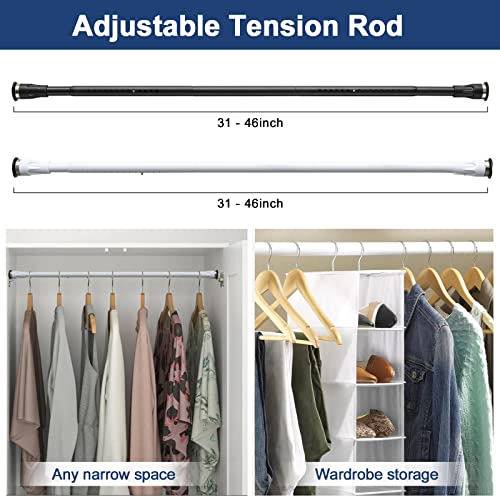 Closet Rod for Hanging Clothes,31 to 46 Inch Adjustable Heavy Duty White Tension Rod for Wardrobes, Laundry Room, Shoe Cabinets