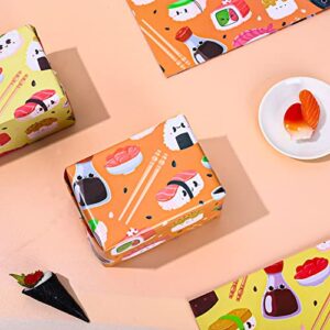 Whaline 12 Sheet Sushi Faces Wrapping Paper Bulk 4 Design Cute Sushi Trendy Gift Wrap Art Paper for Birthday Wedding Baby Shower DIY Crafts Gift Packing Decoration, 19.7 x 27.6 Inch, Folded Flat