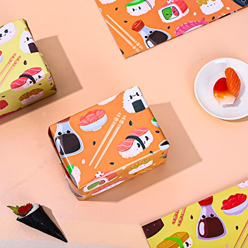 Whaline 12 Sheet Sushi Faces Wrapping Paper Bulk 4 Design Cute Sushi Trendy Gift Wrap Art Paper for Birthday Wedding Baby Shower DIY Crafts Gift Packing Decoration, 19.7 x 27.6 Inch, Folded Flat