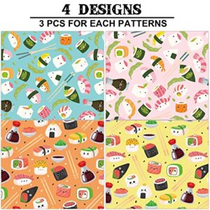 Whaline 12 Sheet Sushi Faces Wrapping Paper Bulk 4 Design Cute Sushi Trendy Gift Wrap Art Paper for Birthday Wedding Baby Shower DIY Crafts Gift Packing Decoration, 19.7 x 27.6 Inch, Folded Flat