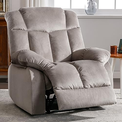 ANJ Modern Overstuffed Recliner Chair, Manual Recliners with Breathable Fabric and Padded Cushion, Extra Wide Reclining Chair for Living Room Bedroom, Camel