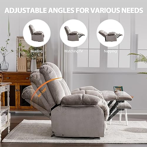 ANJ Modern Overstuffed Recliner Chair, Manual Recliners with Breathable Fabric and Padded Cushion, Extra Wide Reclining Chair for Living Room Bedroom, Camel